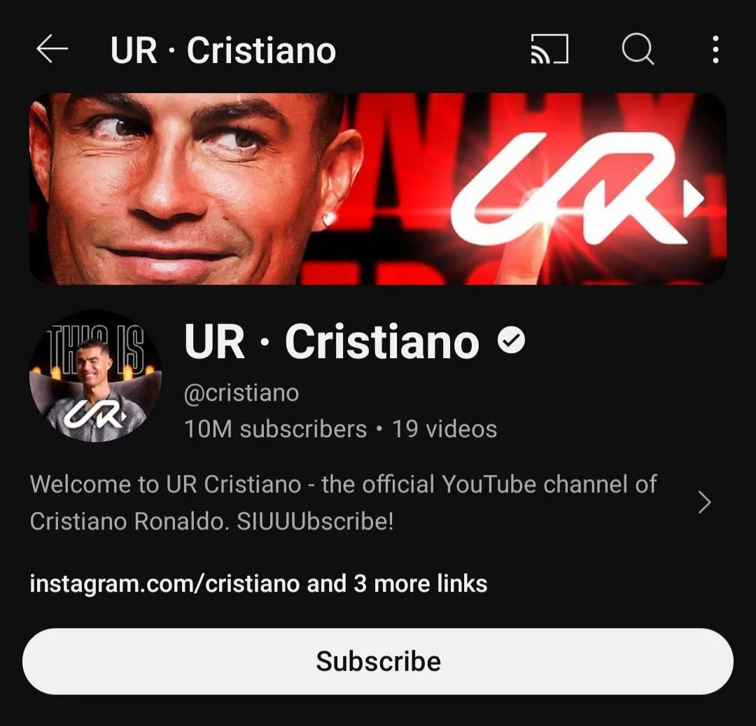 Cristiano Ronaldo just hit 20 million subscribers on YouTube in a day. - Trending at